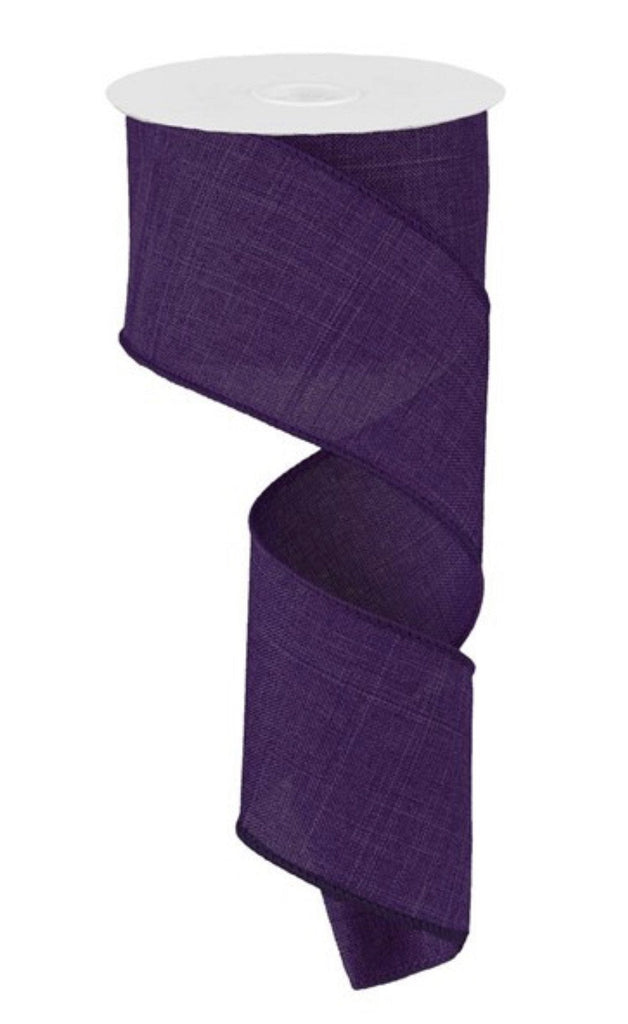 Solid Plum, linen wired ribbon 2.5” - Greenery Market