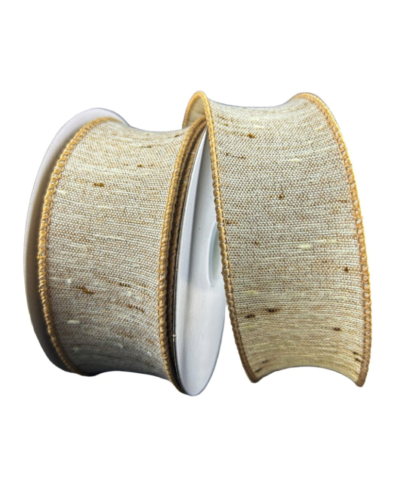 Beige and brown linen wired ribbon, 1.5" - Greenery Market