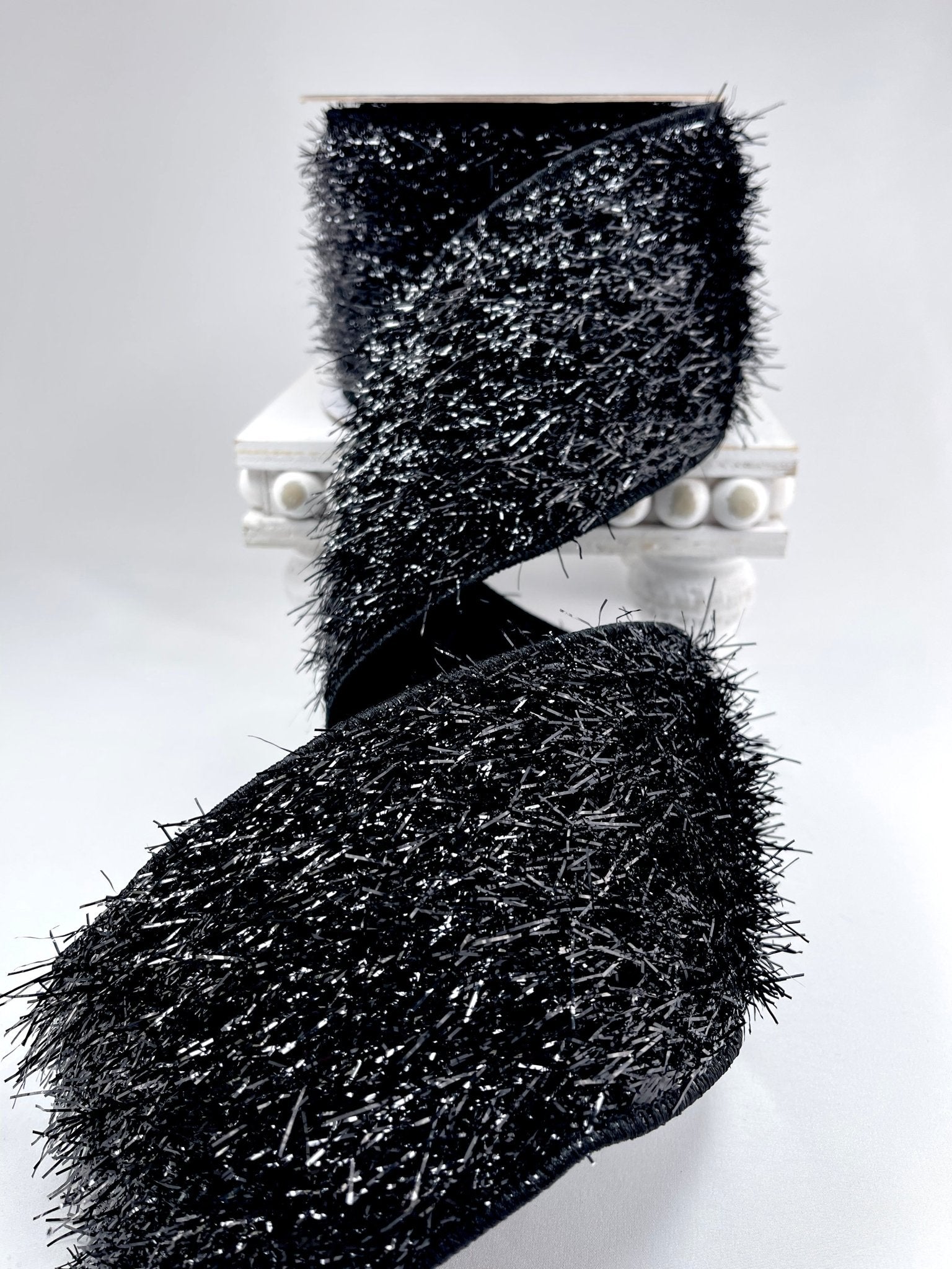 Black tinsel wired ribbon 4” - Greenery Market