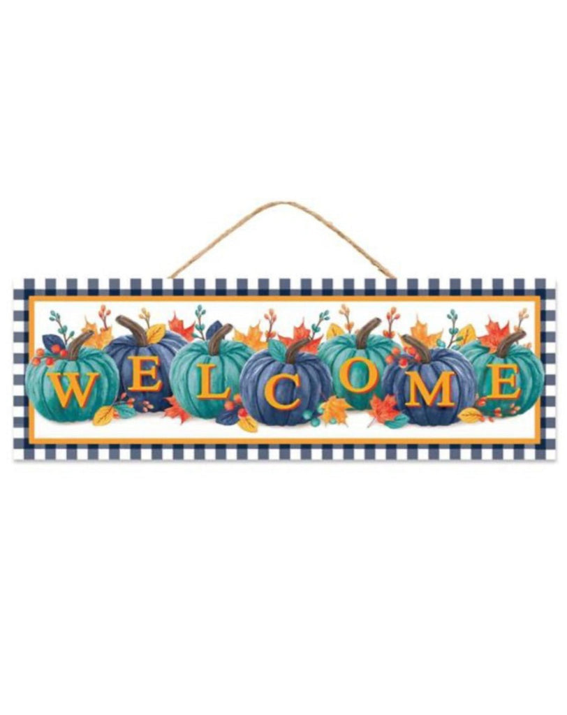 Blue and teal welcome fall pumpkin sign - Greenery Market