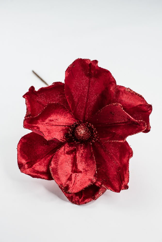Christmas Velvet magnolia pick - red - Greenery Market