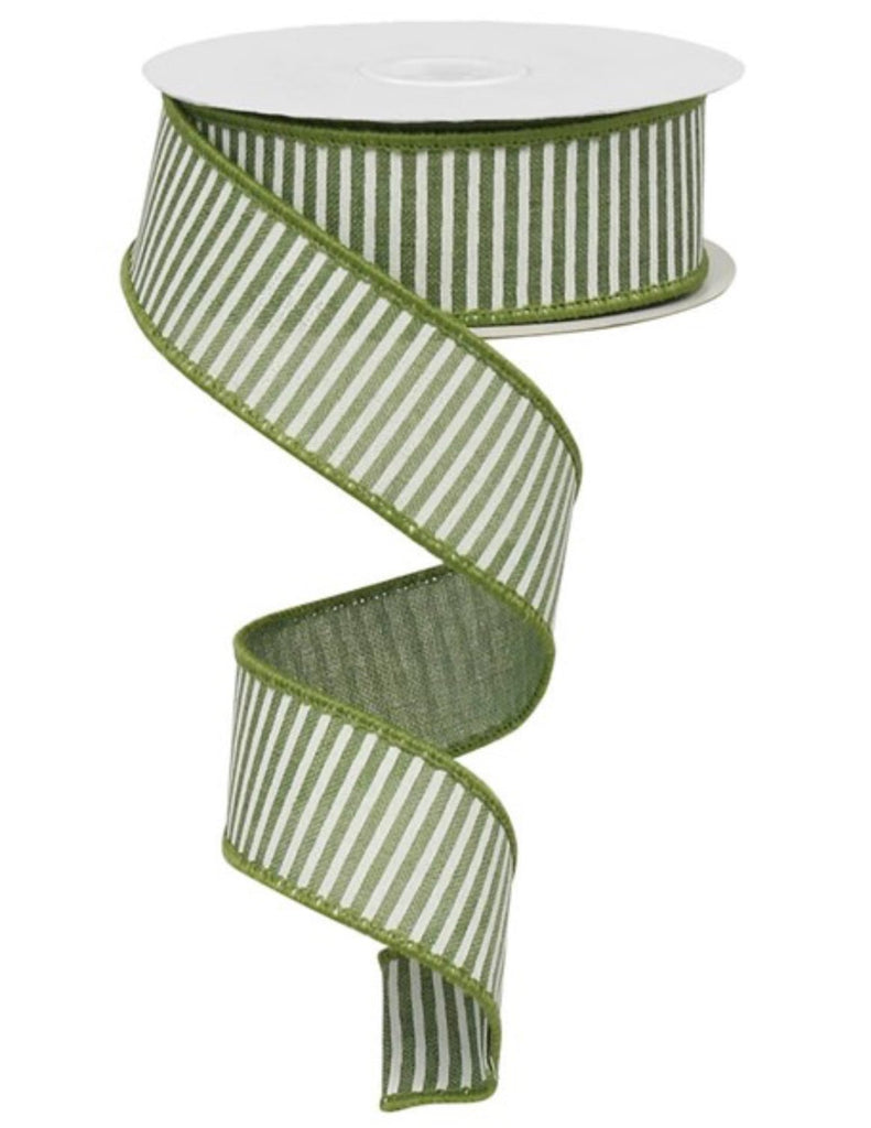 Clover green and white stripes wired ribbon 1.5” - Greenery Market