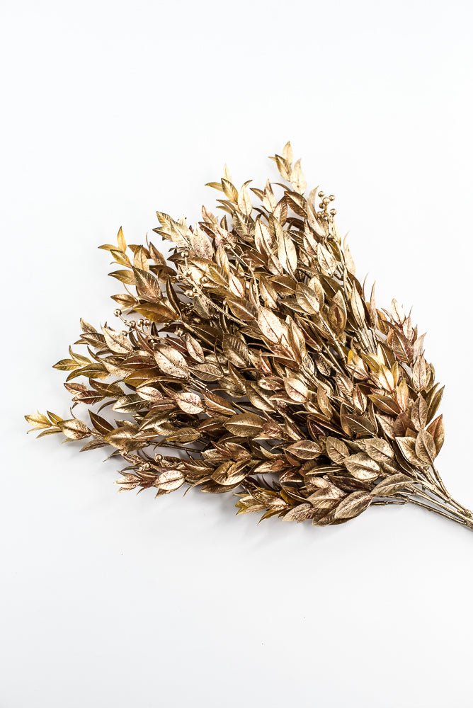 Copper & Gold Golden Washed Ruscus Bush With Berries - 18" - Greenery ...