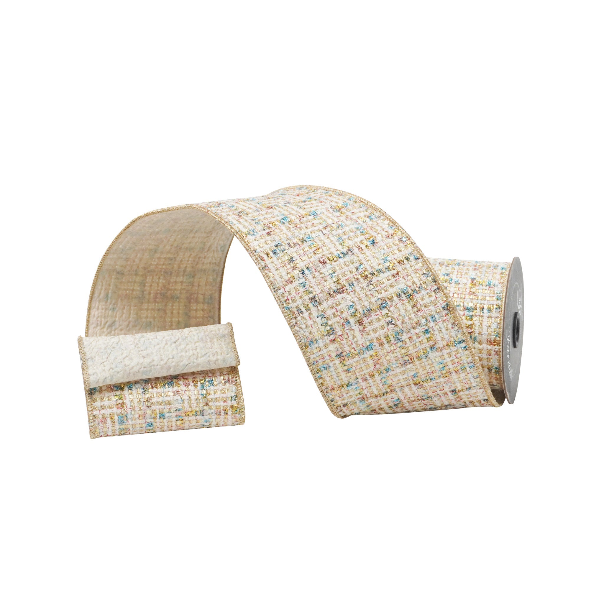 Cream Tinsel Tweed Farrisilk Wired Ribbon - 4" - Greenery Market