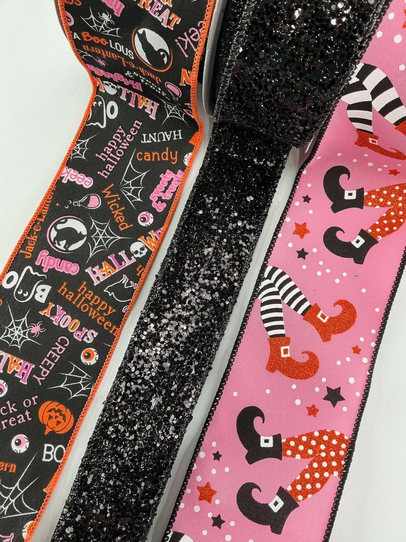 DIY ribbon bow bundle - pink Halloween x 3 ribbons - Greenery Market
