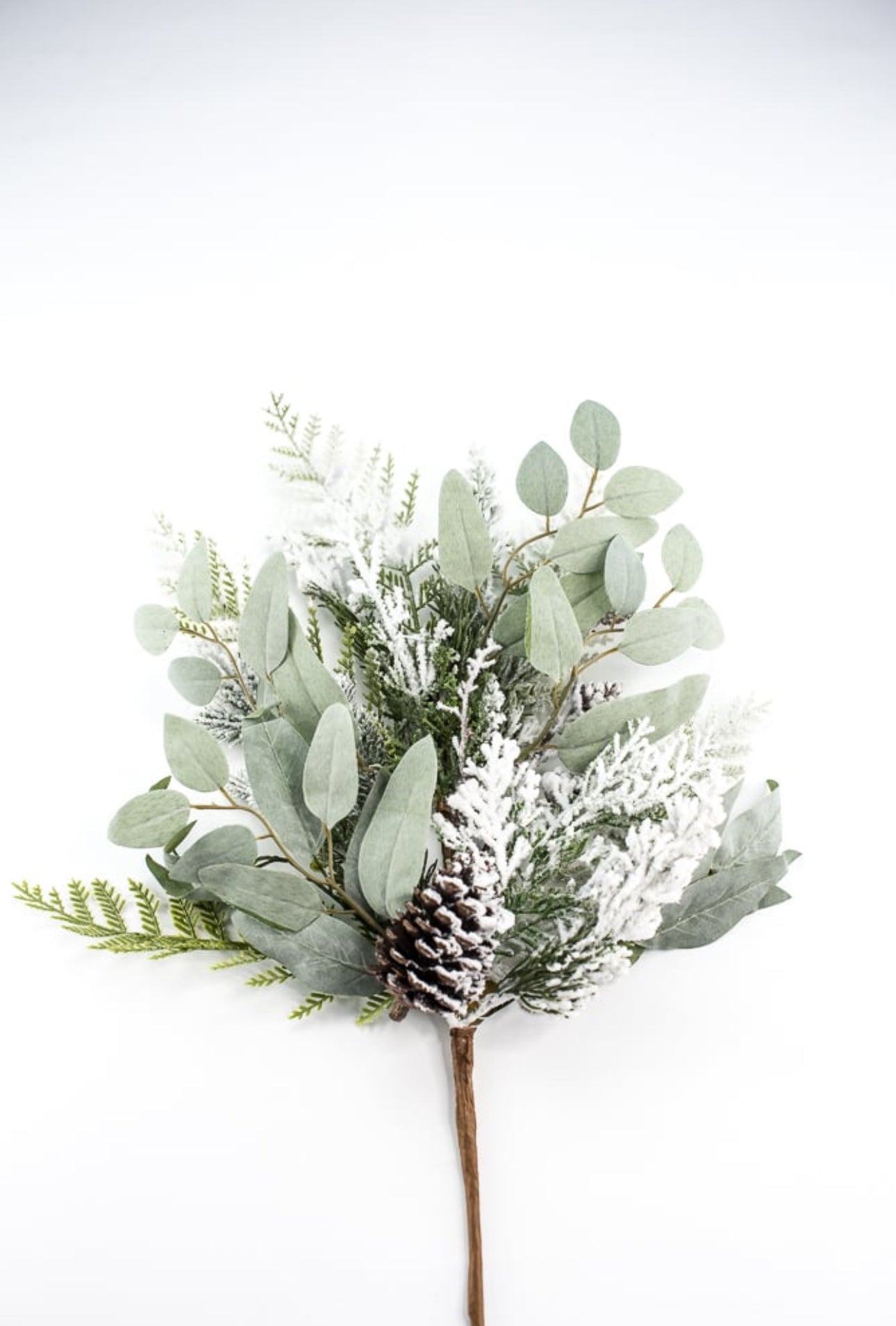 Flocked mixed greenery with cones spray - Greenery Market