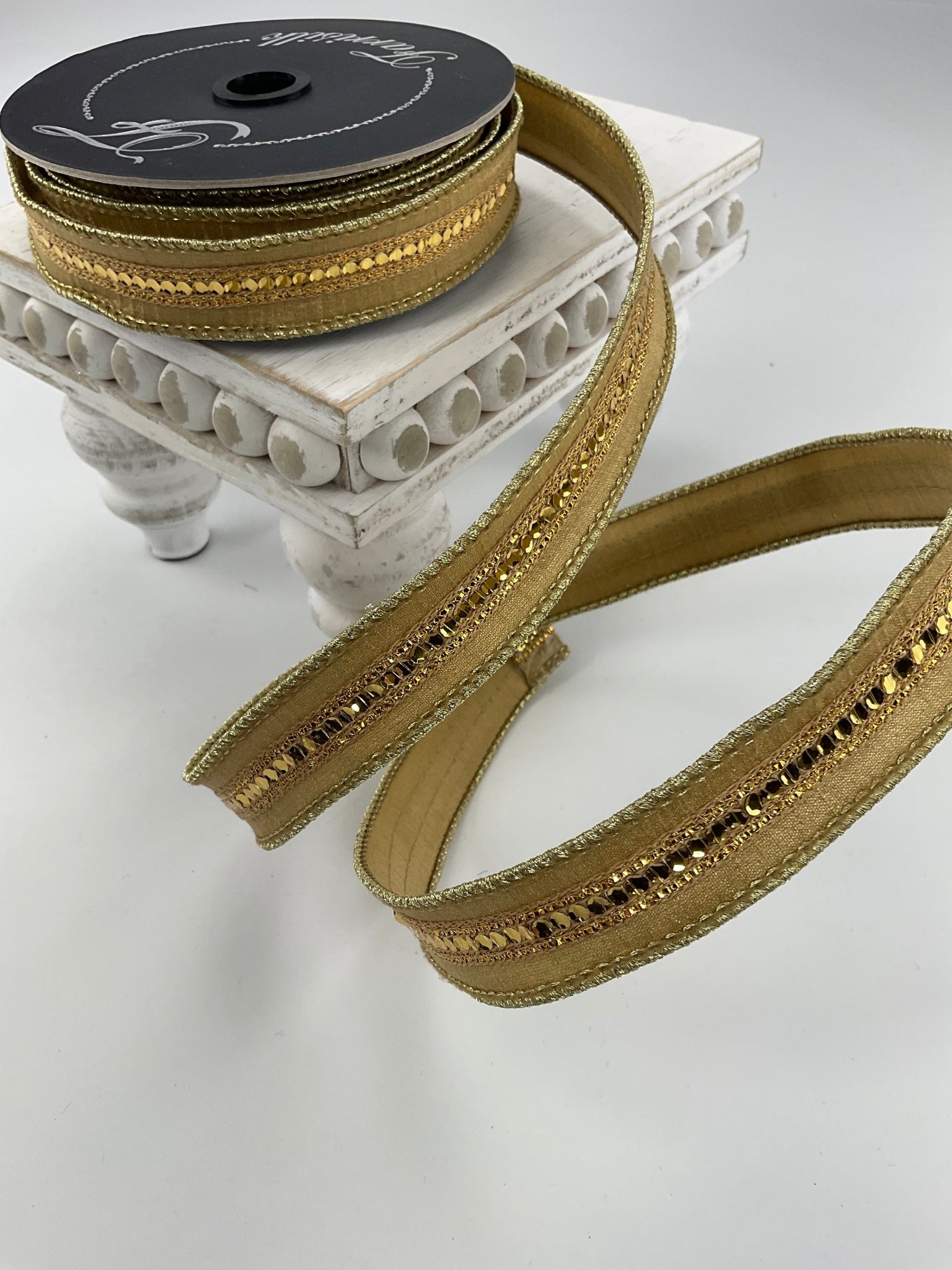 Gold twinkle trim 1” farrisilk wired ribbon - Greenery Market