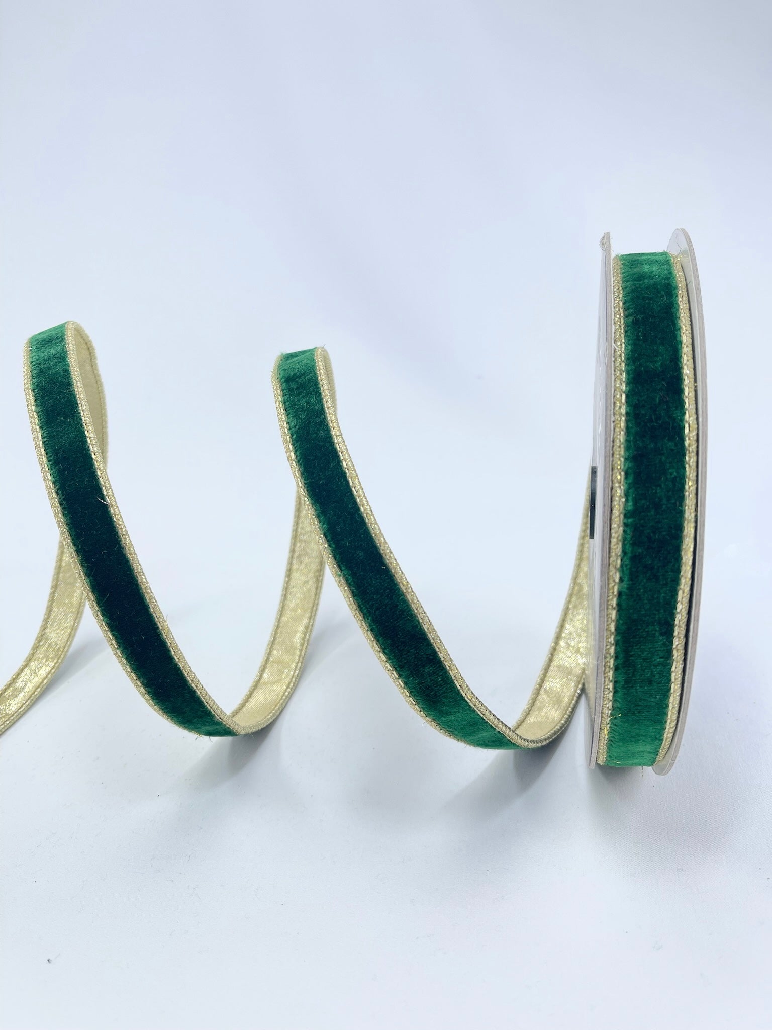 Green flashy velvet luster .75” farrisilk skinny wired ribbon ...