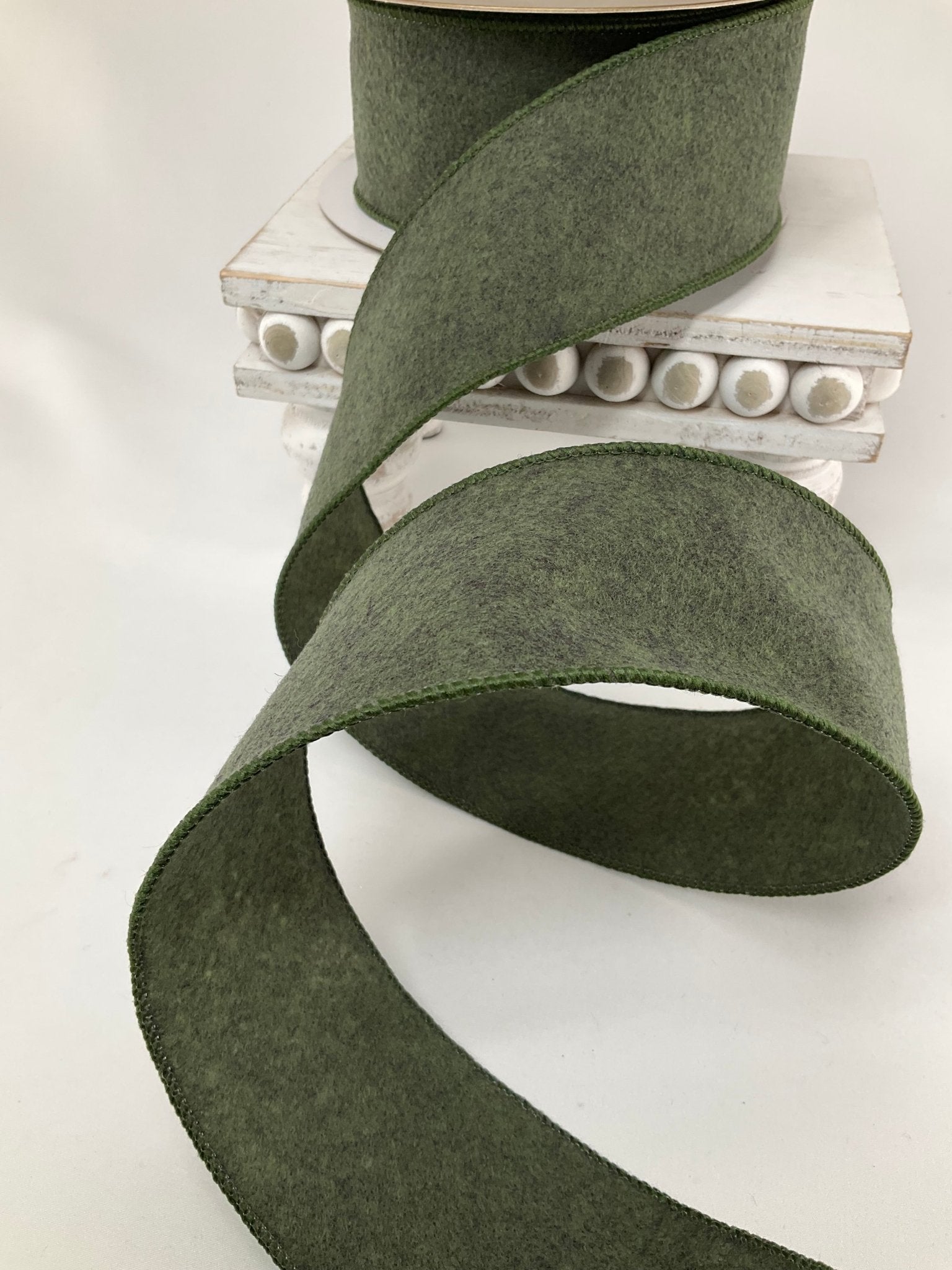 Green wool style wired ribbon 2.5” - Greenery Market