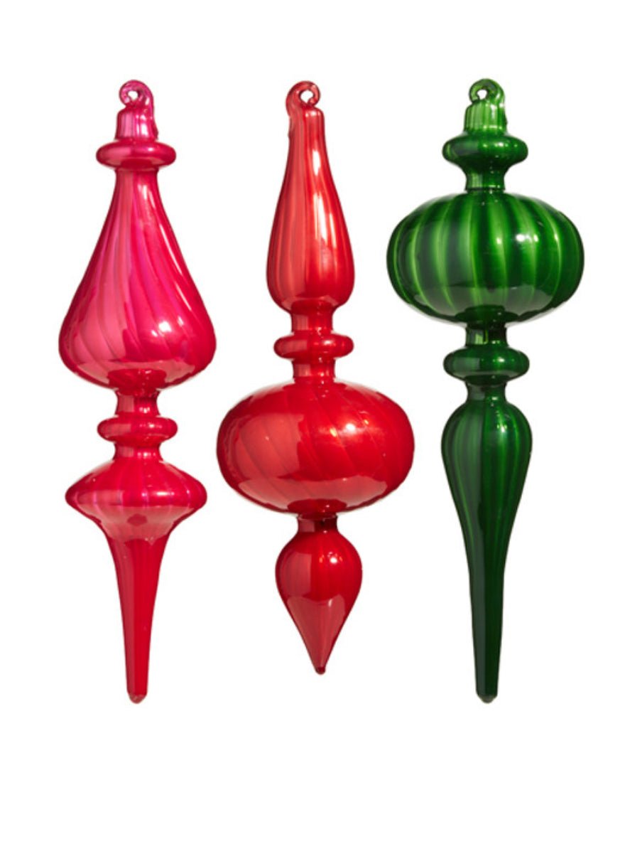 Hand blown glass finials 9.75” ornaments - Greenery Market
