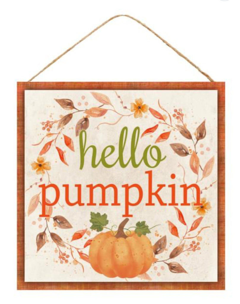 Hello Pumpkin sign with foliage - Greenery Market
