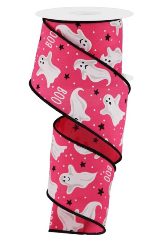 Hot Pink Ghost ribbon 2.5” wired ribbon - Greenery Market