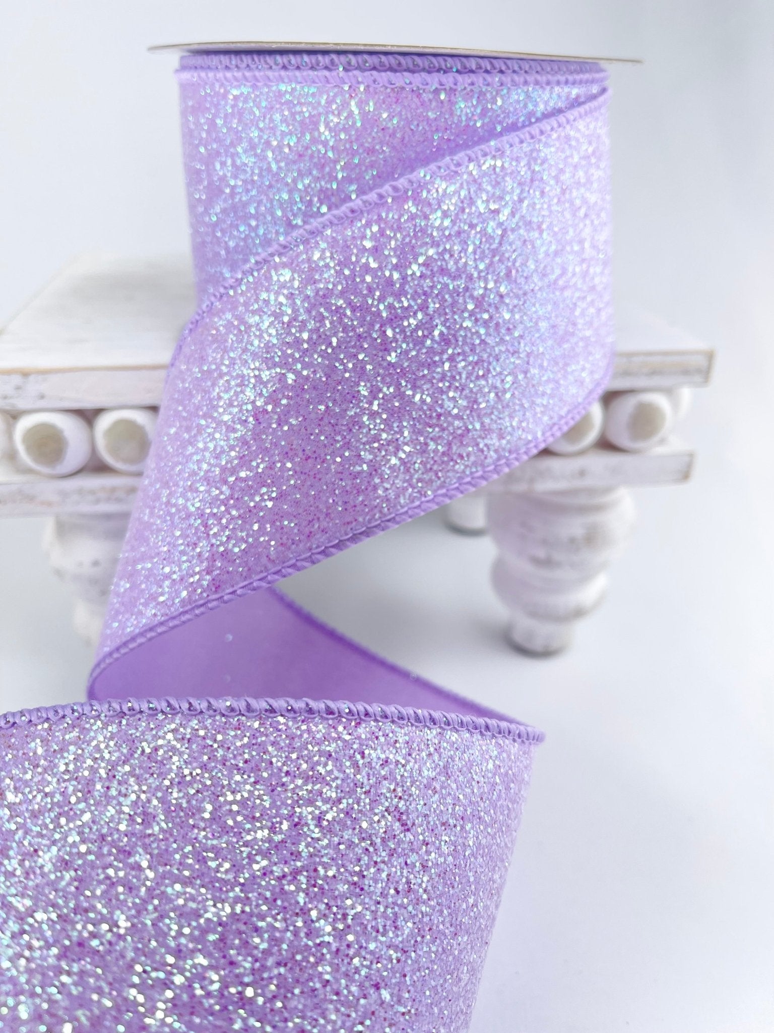 iridescent glittered wired ribbon 2.5” lavender - Greenery Market