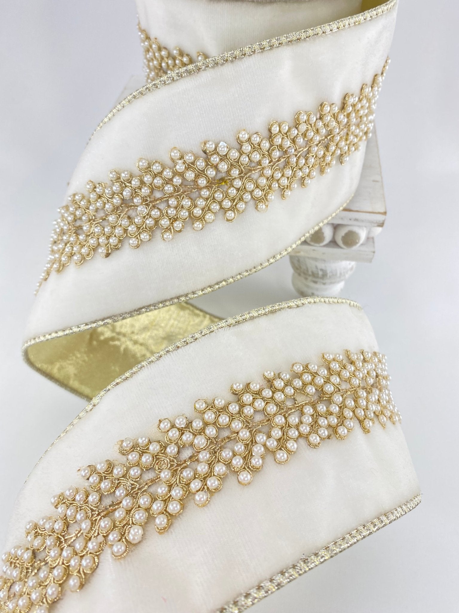 Ivory Royal Pearl Vine Farrisilk Wired Ribbon - 4" - Greenery Market