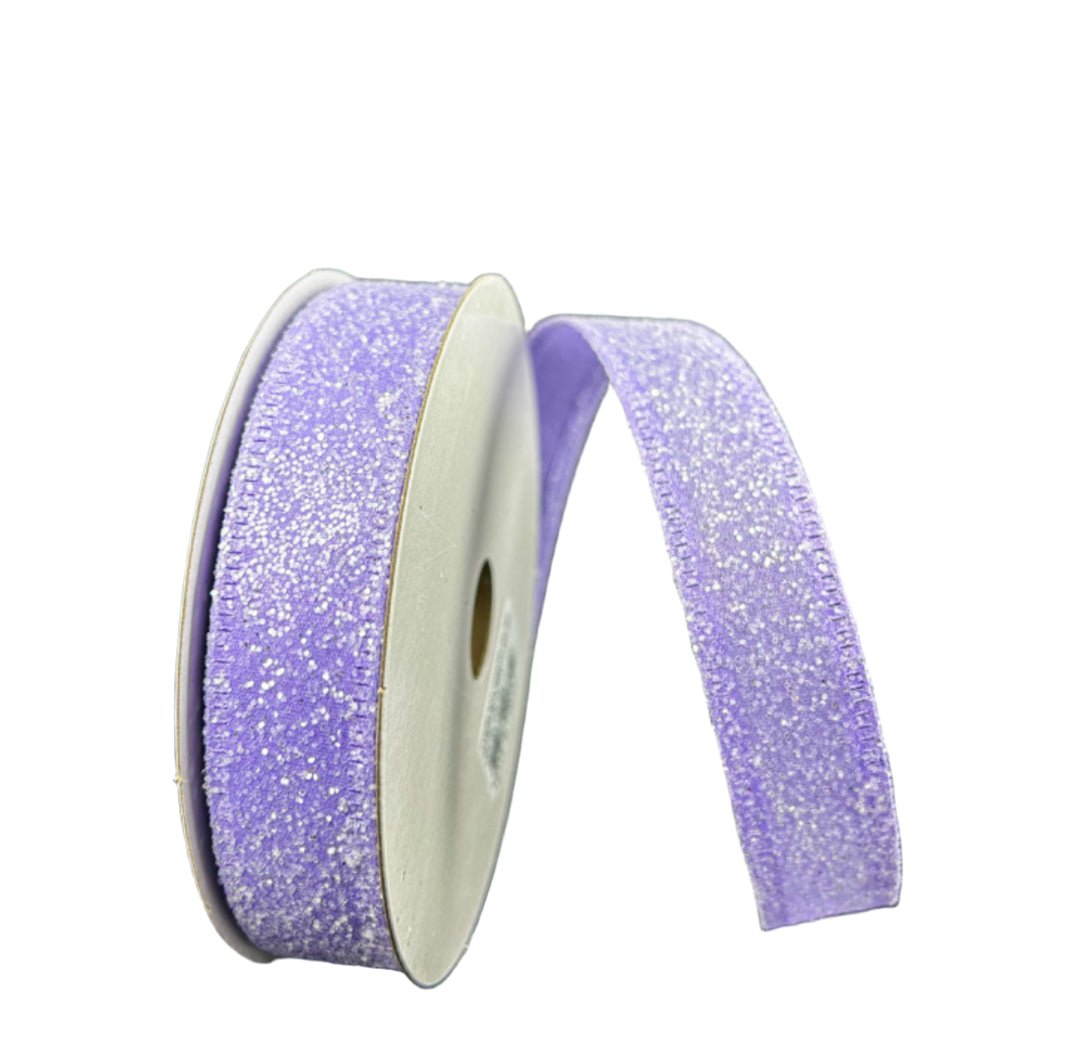 Lavender glittered wired ribbon, 7/8" - Greenery Market