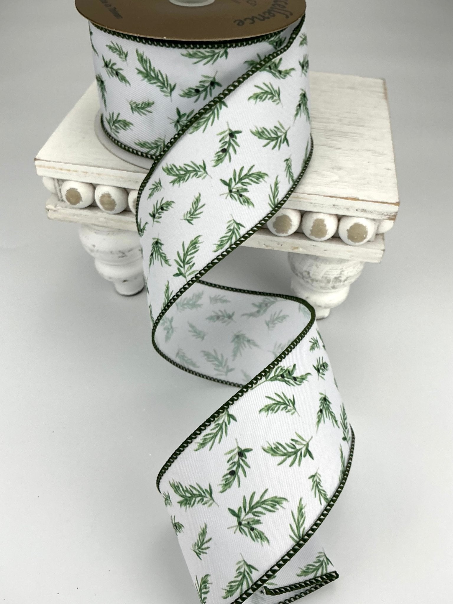 Leaf greenery wired ribbon 2.5” - Greenery Market