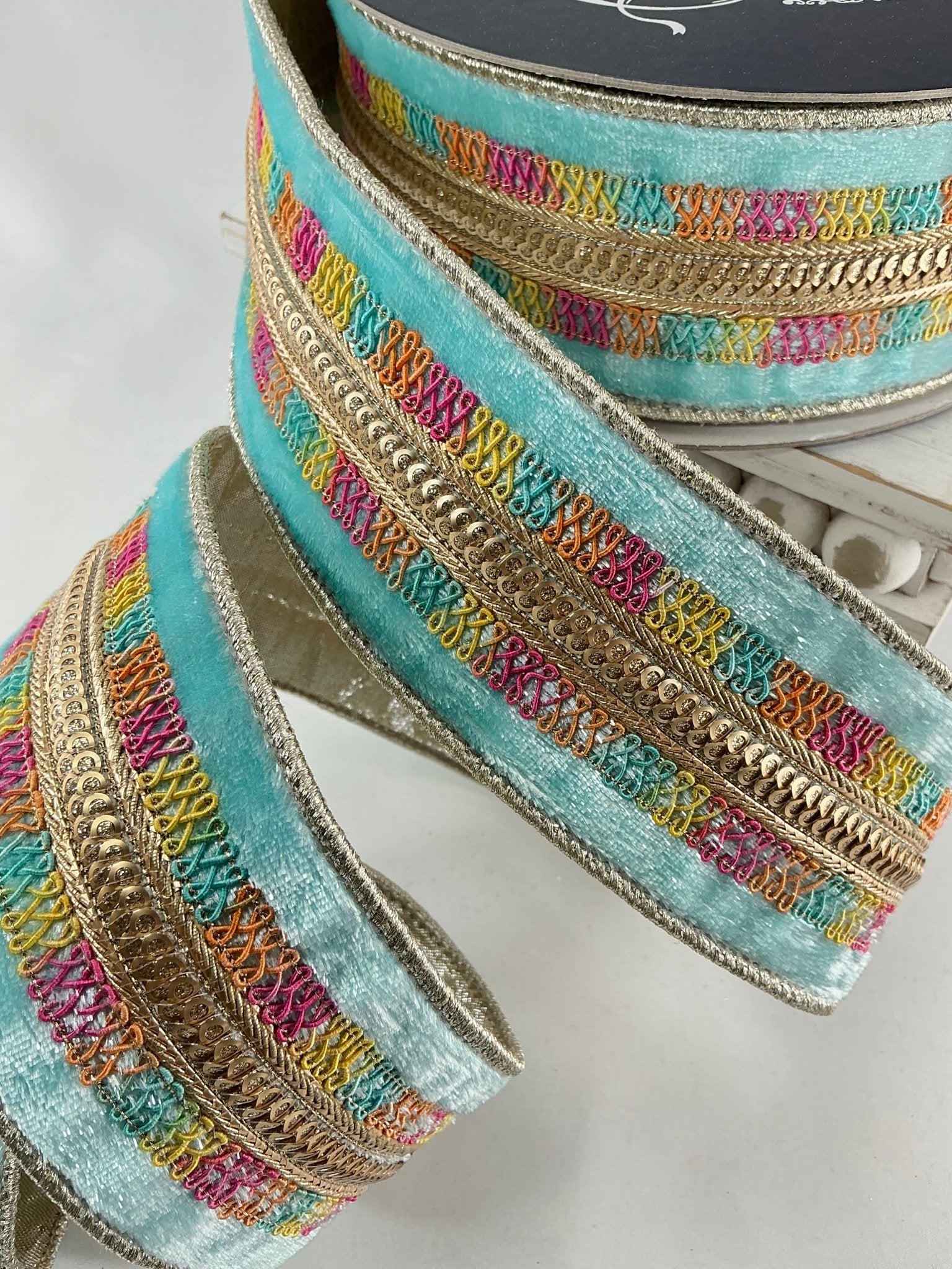 Light blue sherbet shimmer velvet 2.5” farrisilk wired ribbon ...