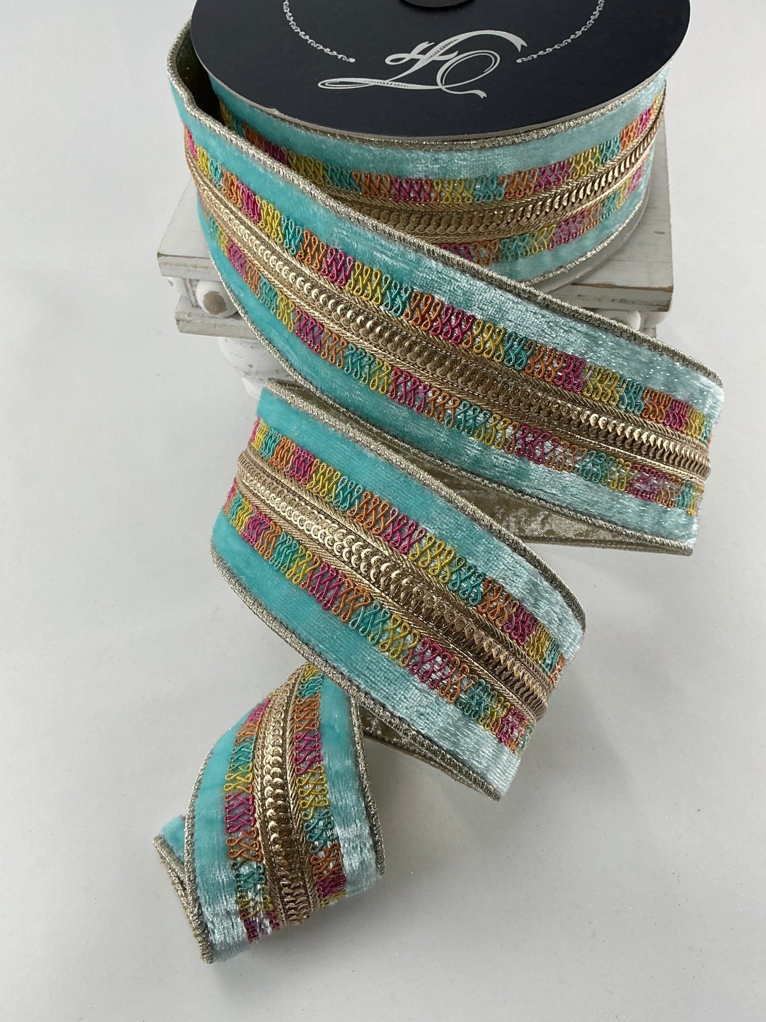 Light blue sherbet shimmer velvet 2.5” farrisilk wired ribbon ...