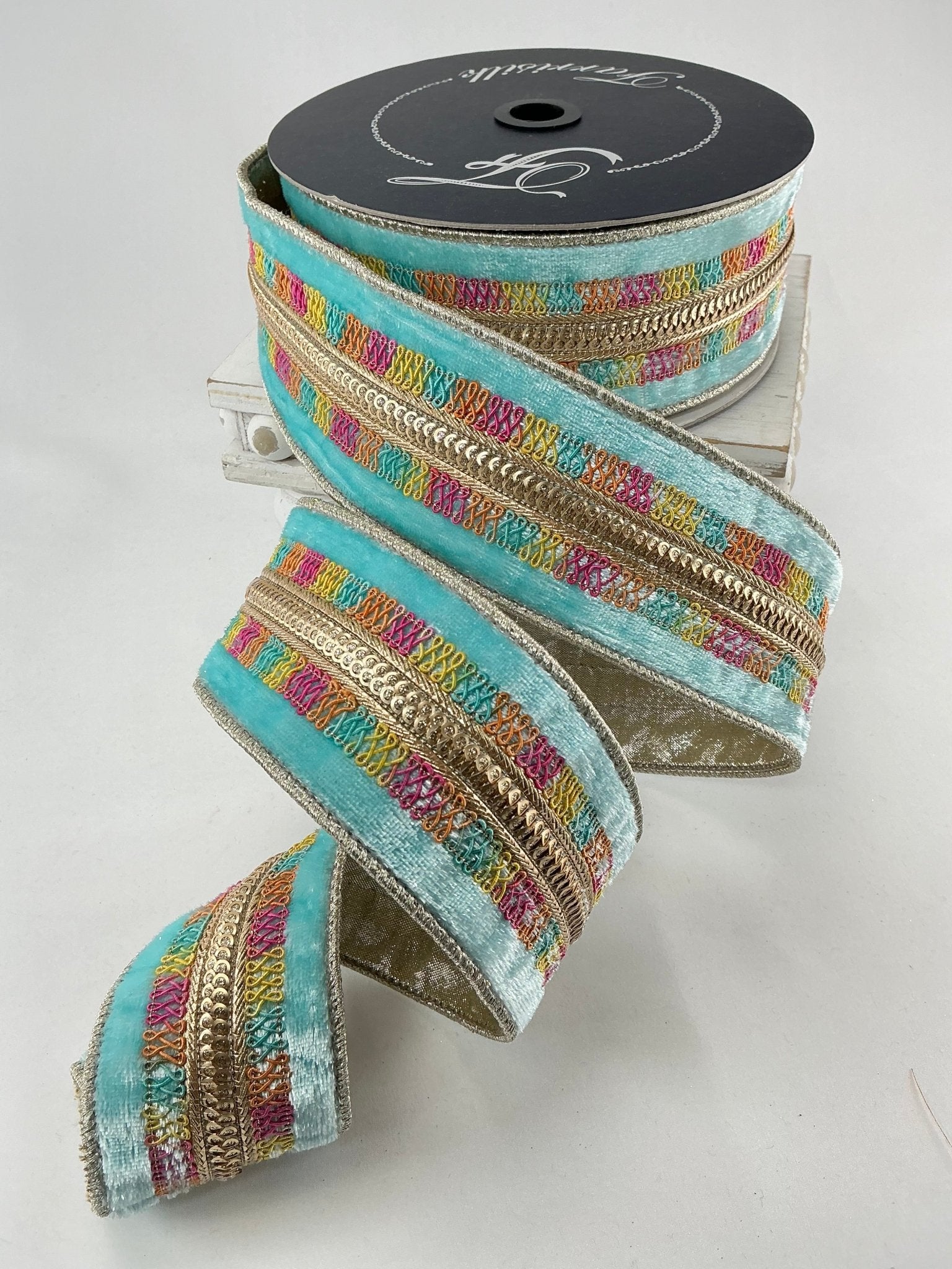 Light blue sherbet shimmer velvet 2.5” farrisilk wired ribbon ...