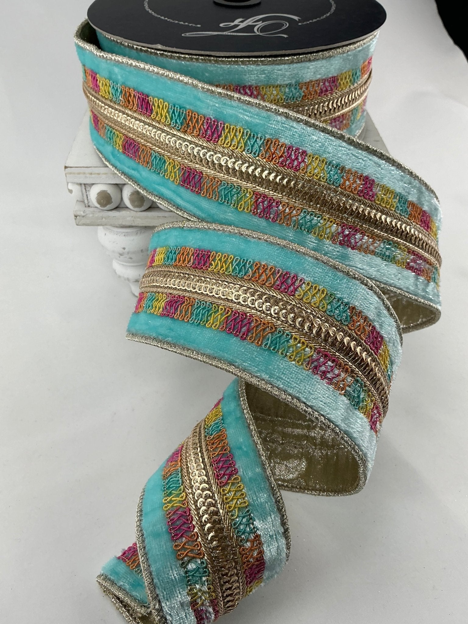 Light blue sherbet shimmer velvet 2.5” farrisilk wired ribbon ...
