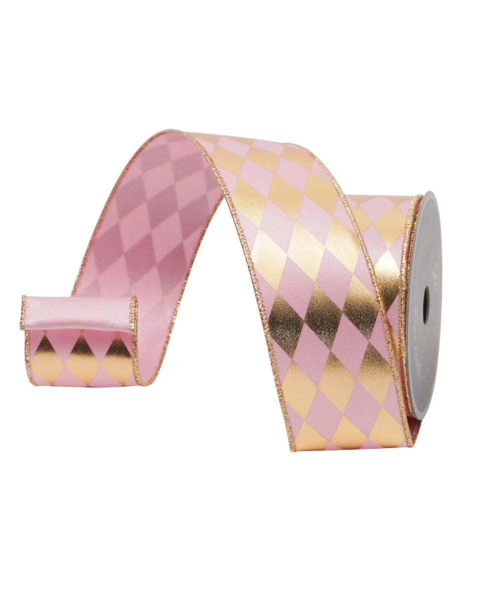Light Pink Frolly Harlequin Farrisilk Wired Ribbon - 2.5" - Greenery Market