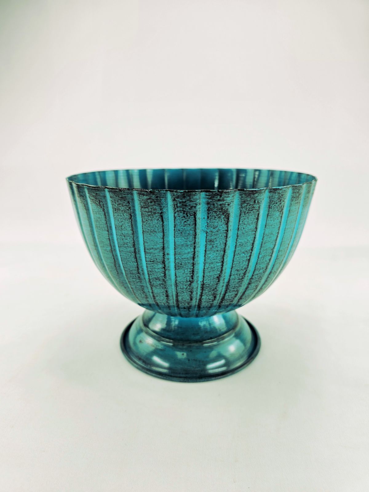 Metal compote container for floral designs - turquoise - Greenery Market