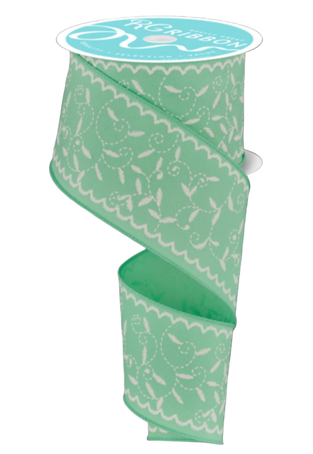 Mint green floral vine wired ribbon 2.5” - Greenery Market