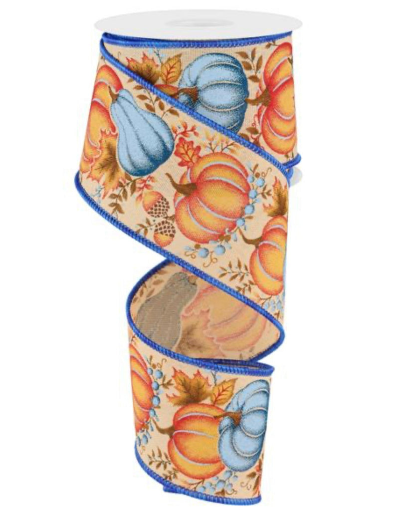 Mixed blues Pumpkin wired ribbon - Greenery Market