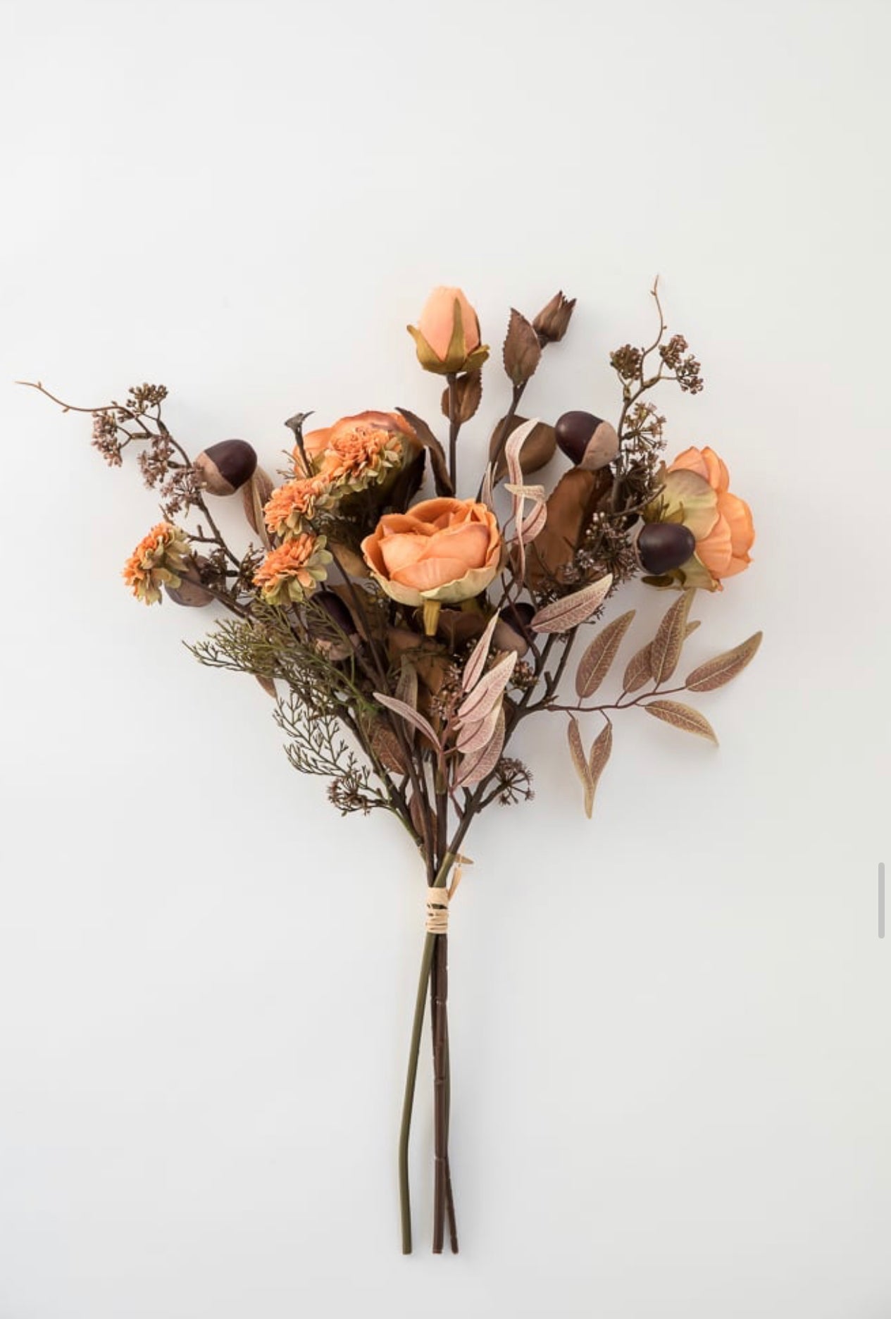 Open rose and mum mixed bundle with acorns - orange - Greenery Market