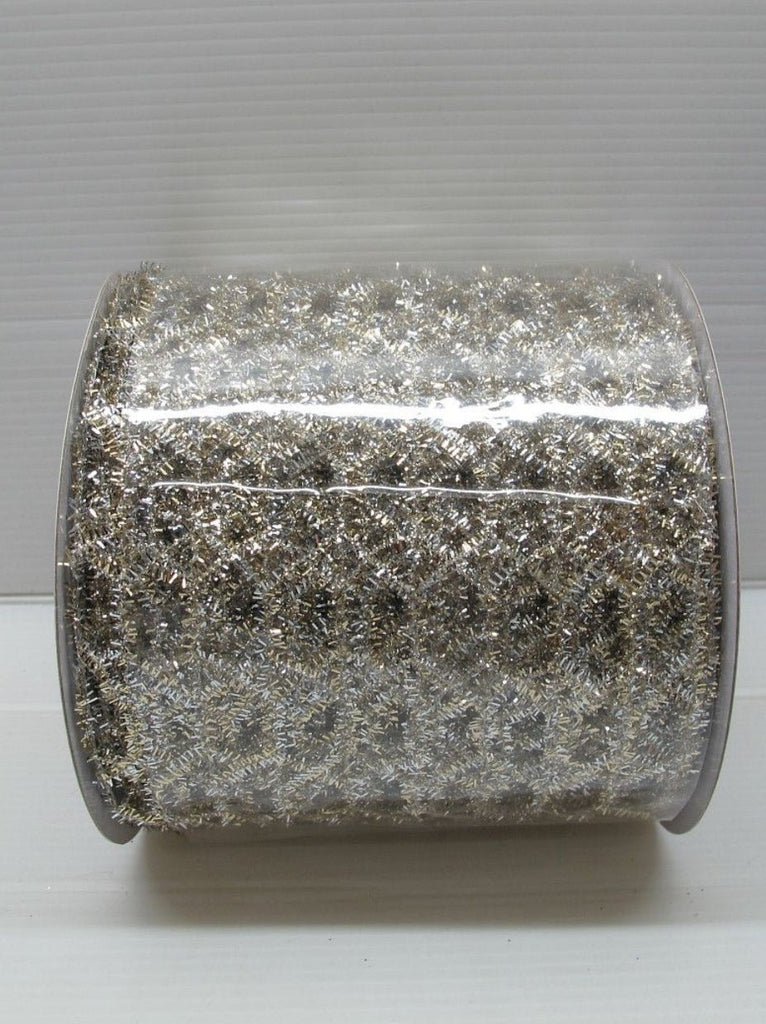 Open weave, platinum, mesh wired ribbon 4” - Greenery Market