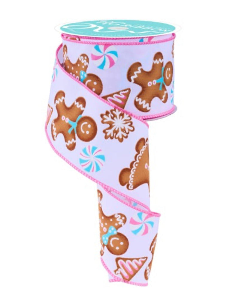 Pink Gingerbread man wired ribbon , 2.5" - Greenery Market