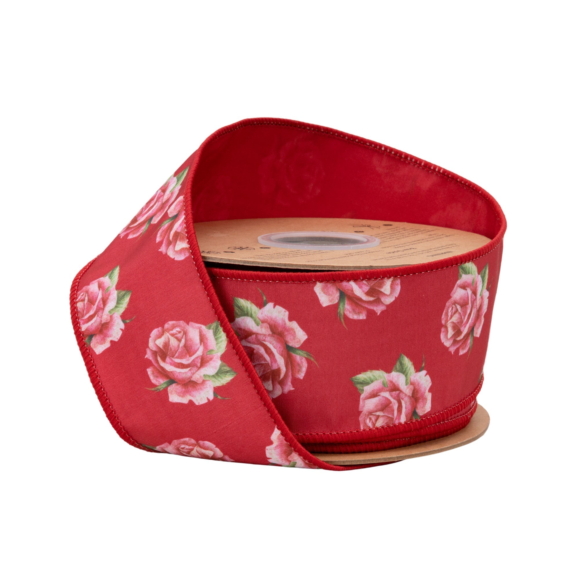 Pink Rose Bloom With Red Backing Dupioni Wired Ribbon - 2.5" - Greenery ...