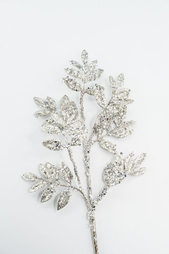 Platinum Leaf Spray With Pearls - 29" - Greenery Market