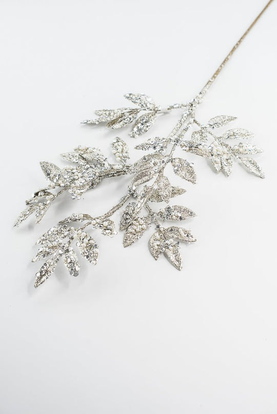 Platinum Leaf Spray With Pearls - 29" - Greenery Market