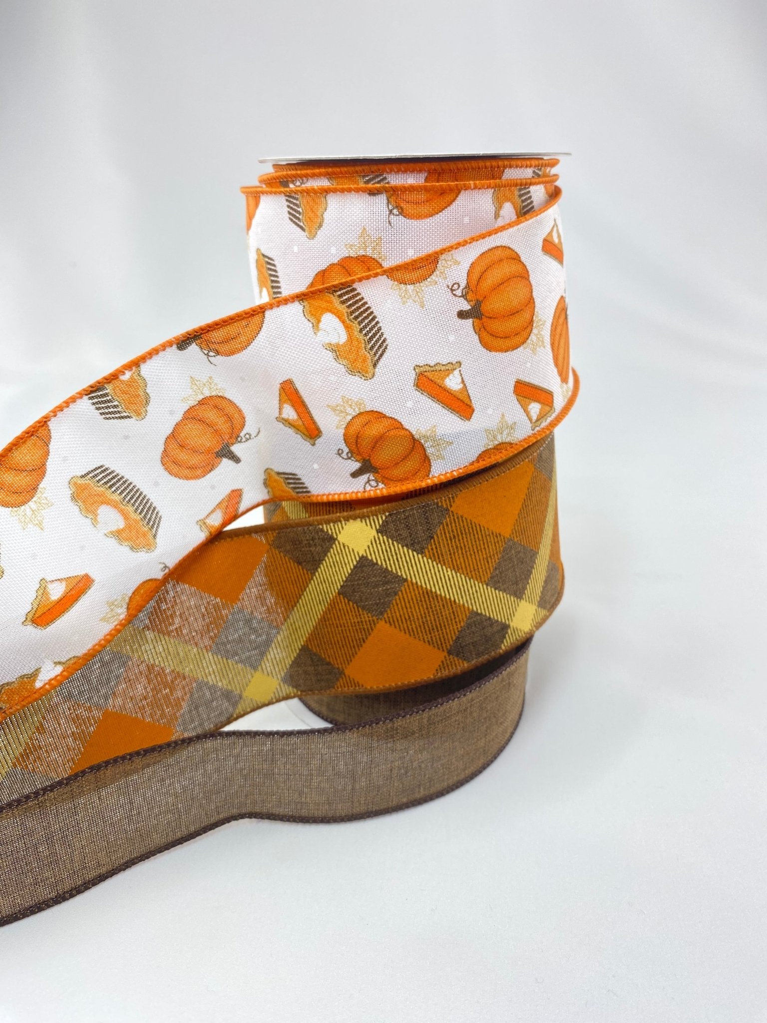 Pumpkin pie bow bundle x 3 coordinating wired ribbons - Greenery Market