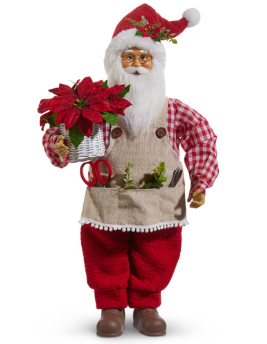 Raz Gingham gardening Santa Claus - Greenery Market