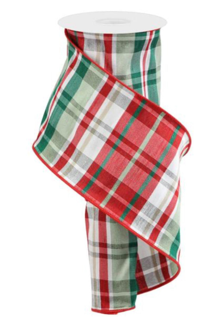 Red and green plaid with glitter stripe 4” wired ribbon - Greenery Market