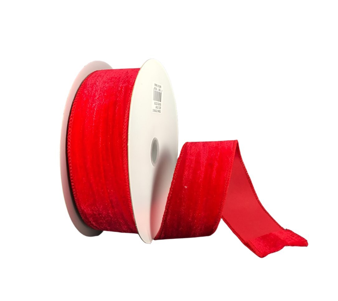 Red crushed velvet wired ribbon, 1.5" - Greenery Market