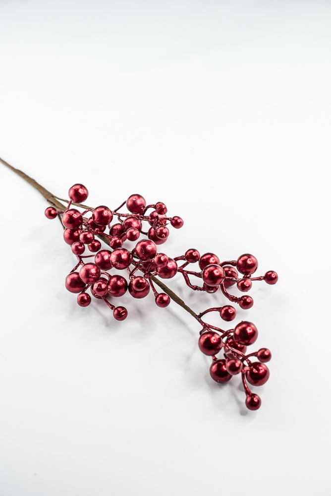 Red Metallic Berry Spray - 27" - Greenery Market