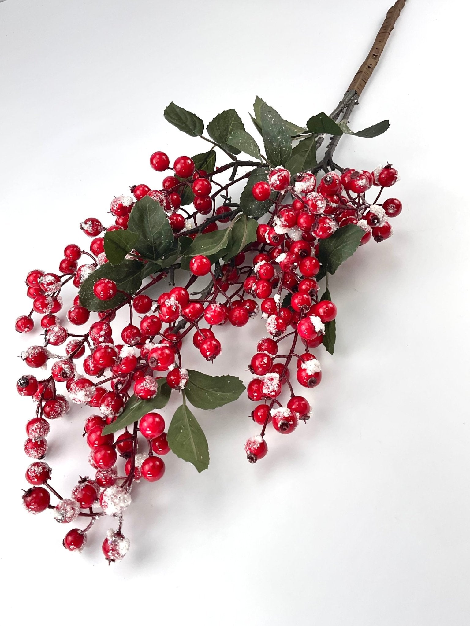 Red nandina berry spray with snow - Greenery Market