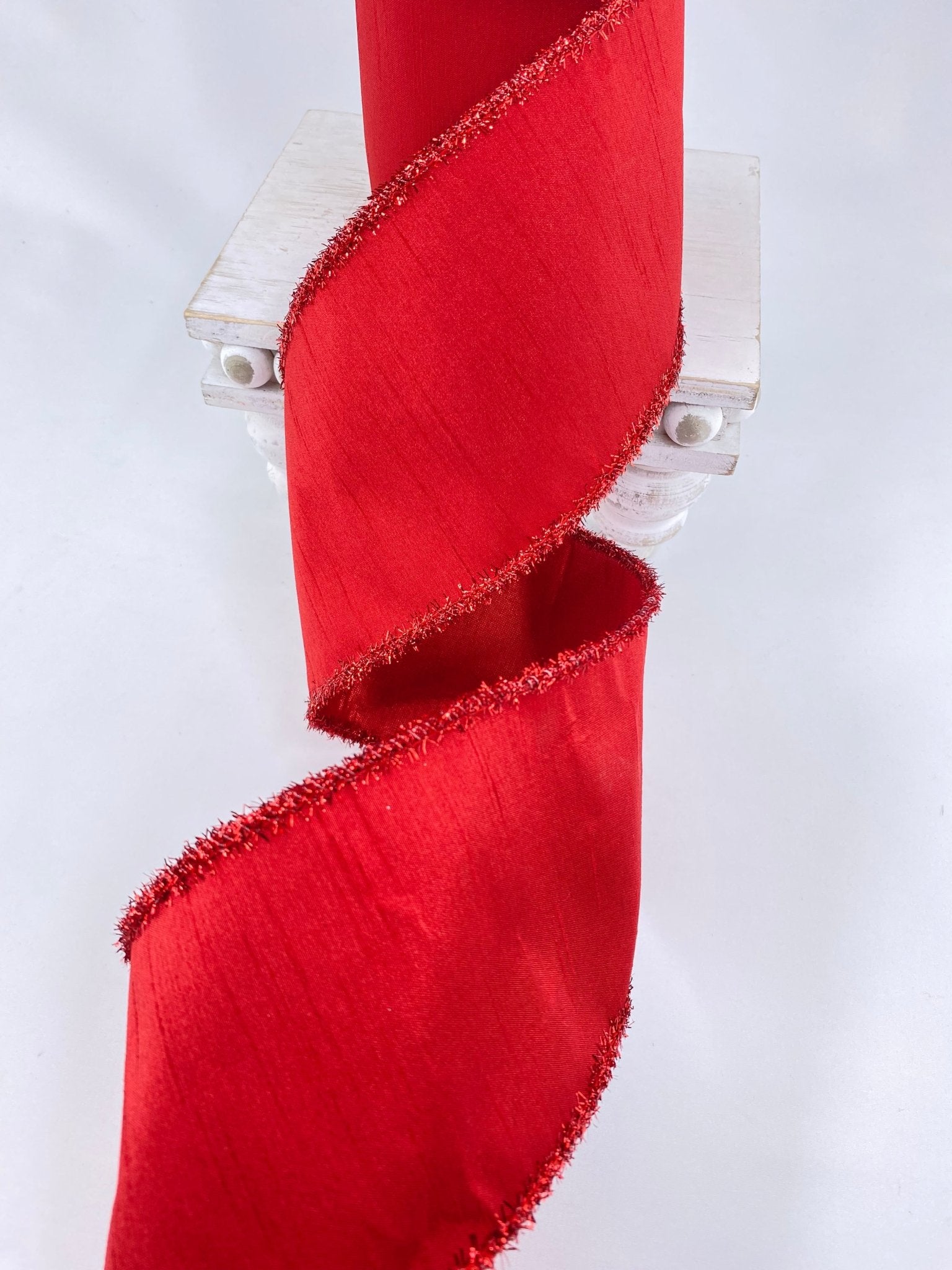 Red tinsel edge wired ribbon - 4” - Greenery Market