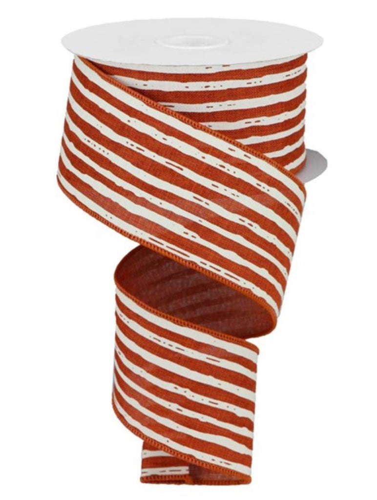 Rust and cream irregular stripe wired ribbon - Greenery Market