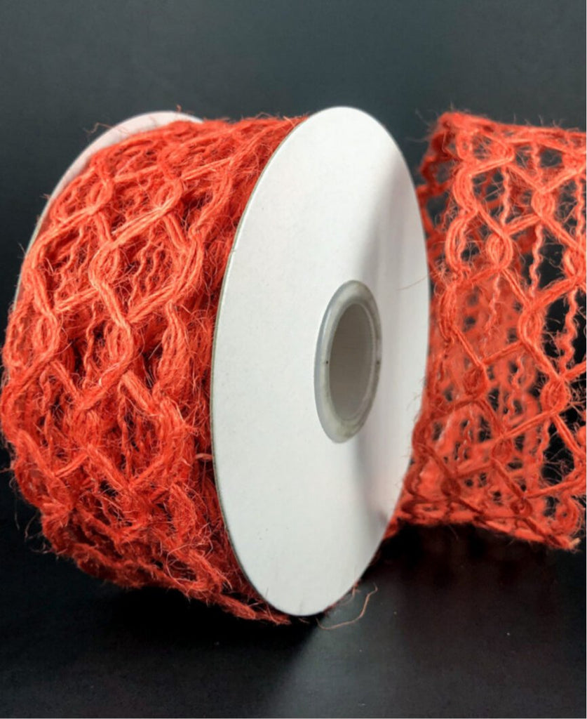 Rust squiggle open weave wired ribbon, 1.5" - Greenery Market