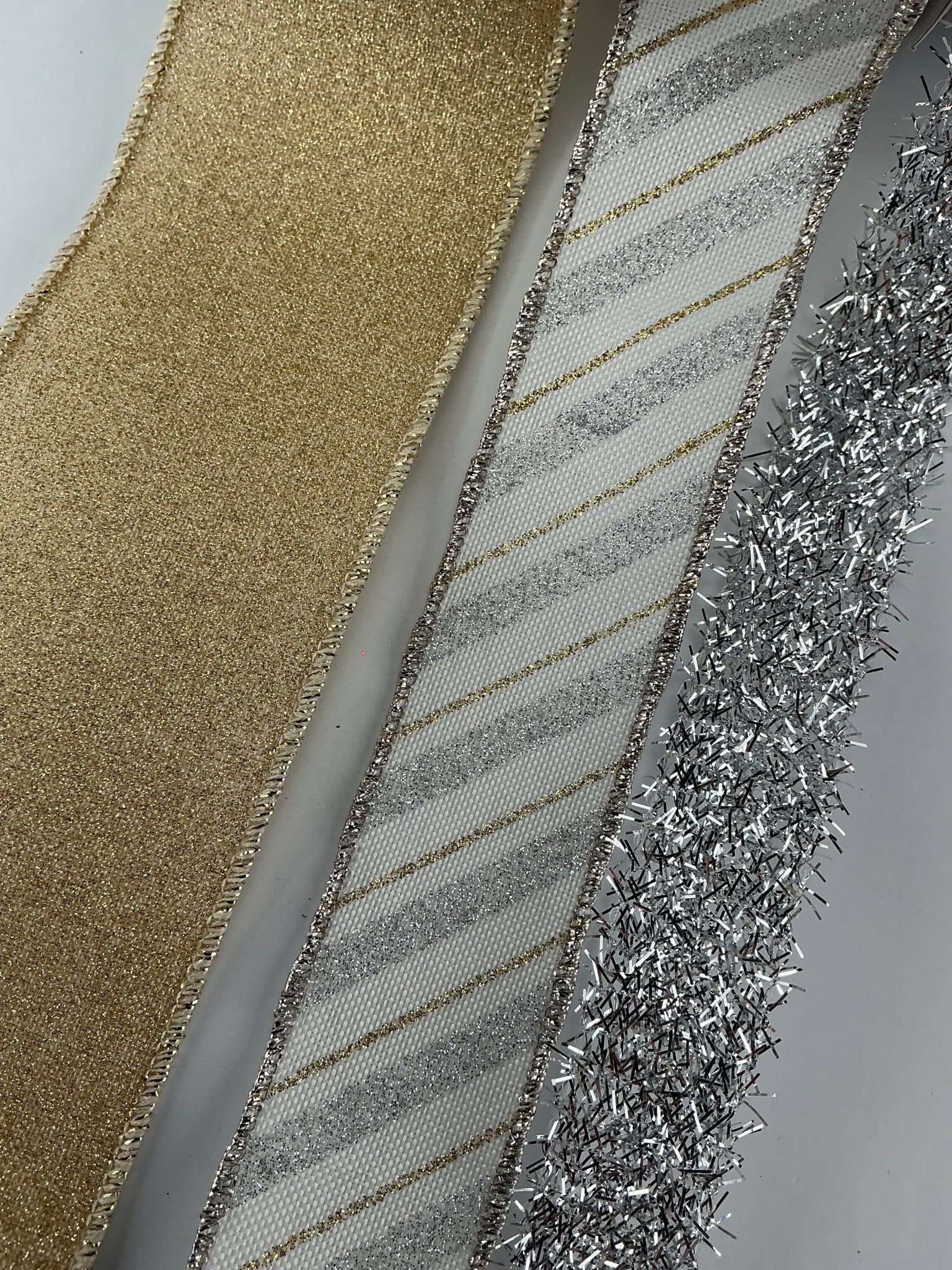 Silver and gold tinsel bow bundle x 3 - Greenery Market