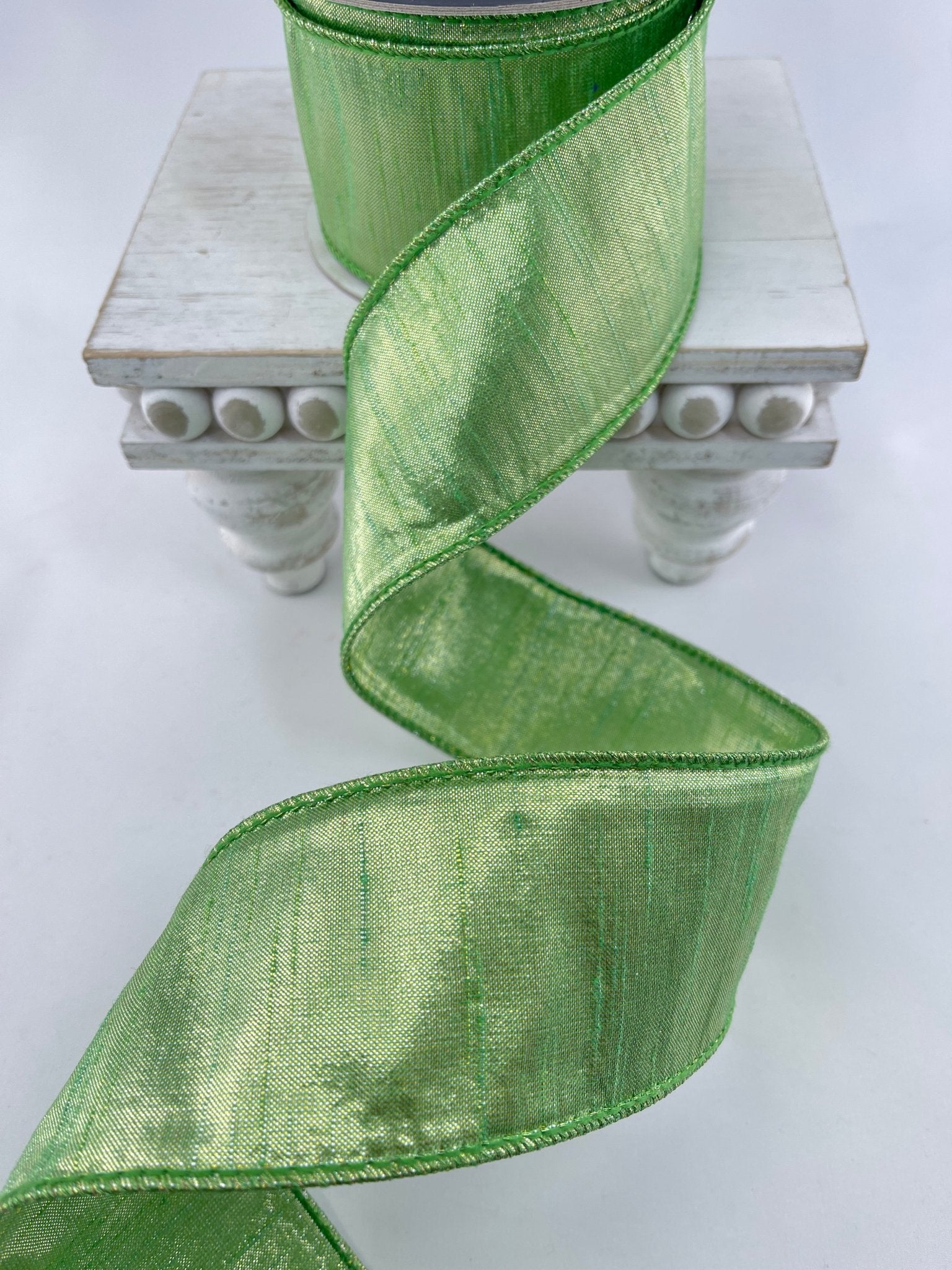 Soft minty green luster 2.5” farrisilk wired ribbon - Greenery Market