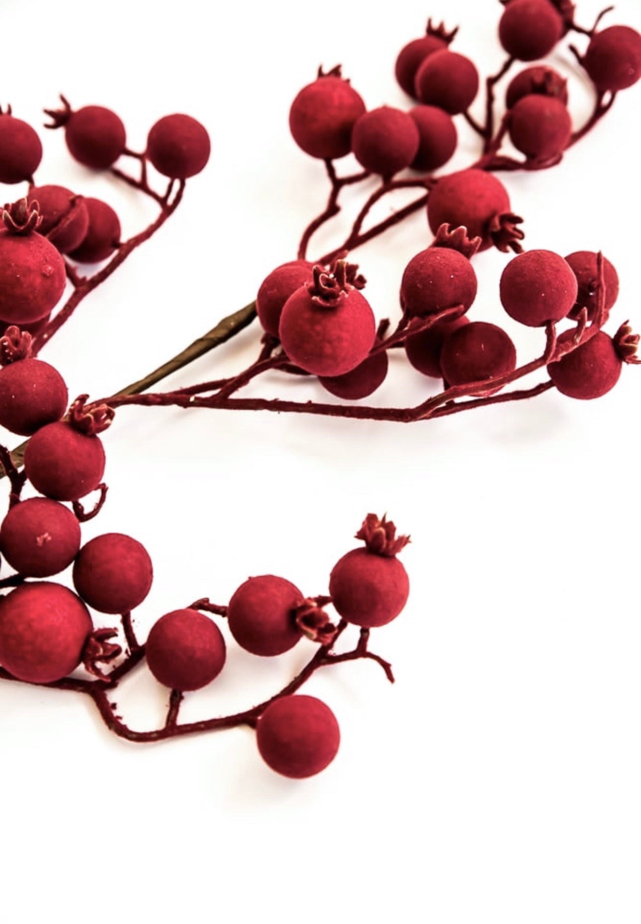 Wine red flocked crabapple berry - Greenery Market