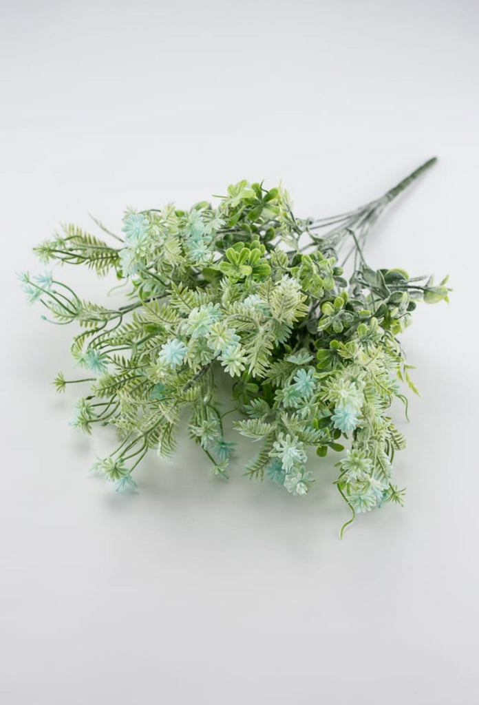 Artificial mixed greenery bush with aqua blue tips - Greenery Market