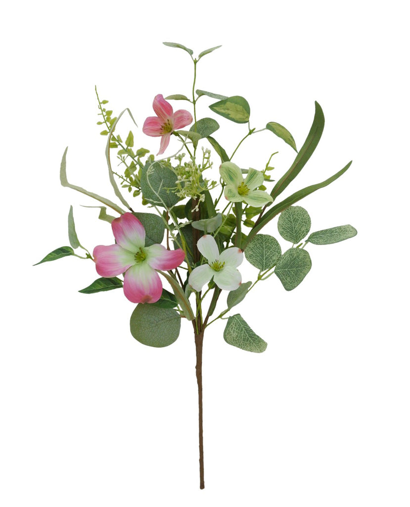 Artificial pink dogwood and greenery pick - Greenery Market