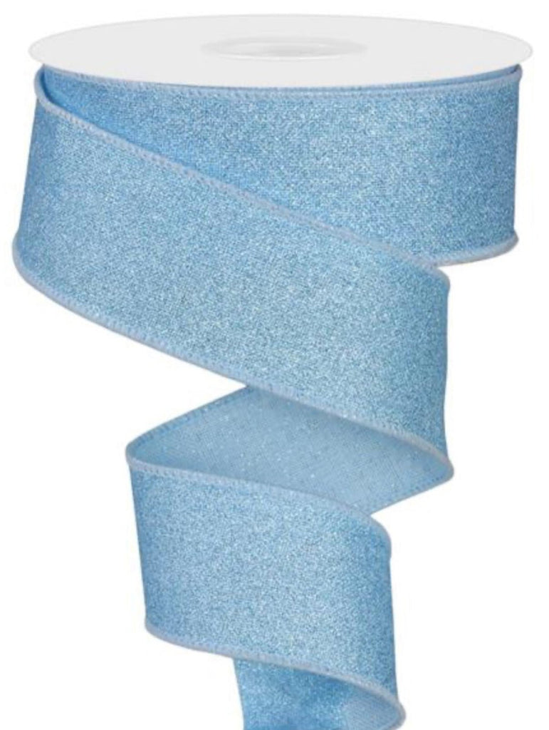 Baby Blue solid fine glitter wired ribbon 1.5” - Greenery Market