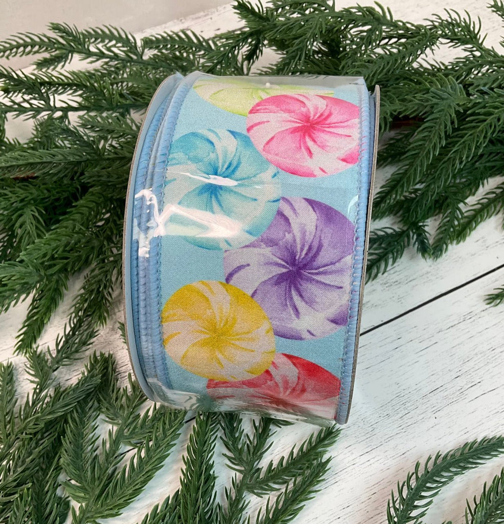 Blue pastel peppermint 2.5” farrisilk wired ribbon - Greenery Market